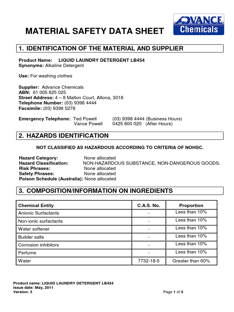 Liquid Laundry Detergent | PDF | Dangerous Goods | Safety