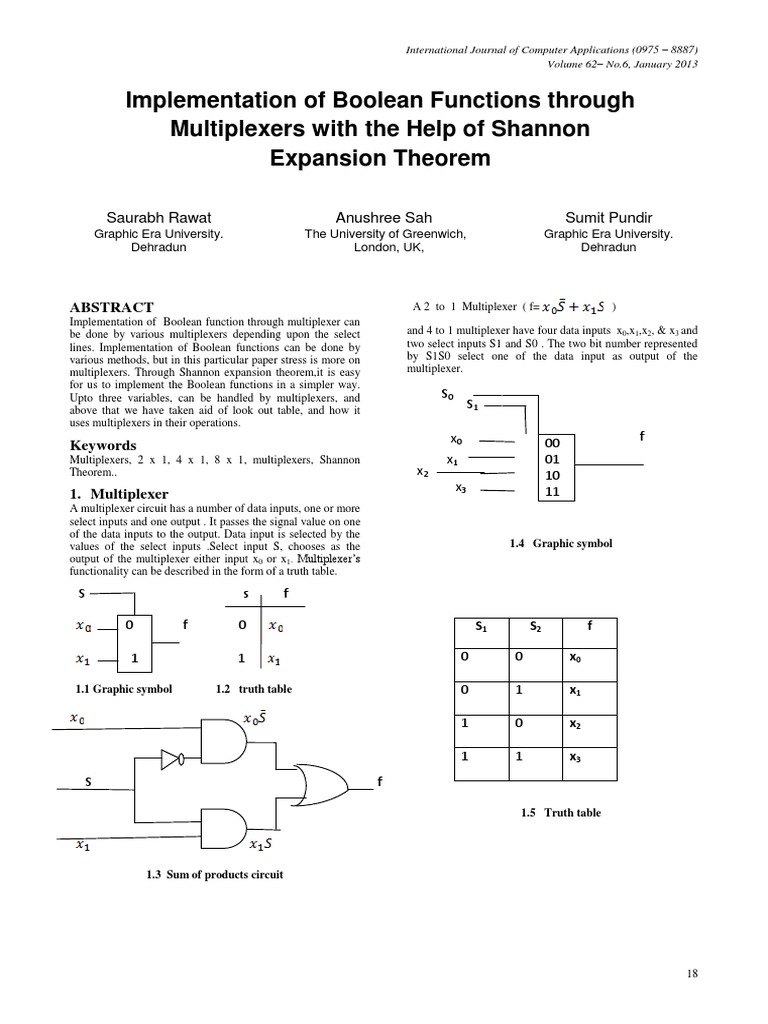 Implementing Boolean Functions with MUX | PDF