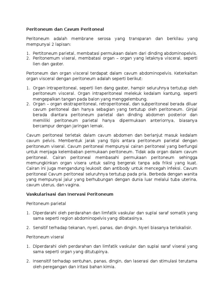 Peritoneum Dan Cavum Peritoneal | PDF | Sains & Matematika