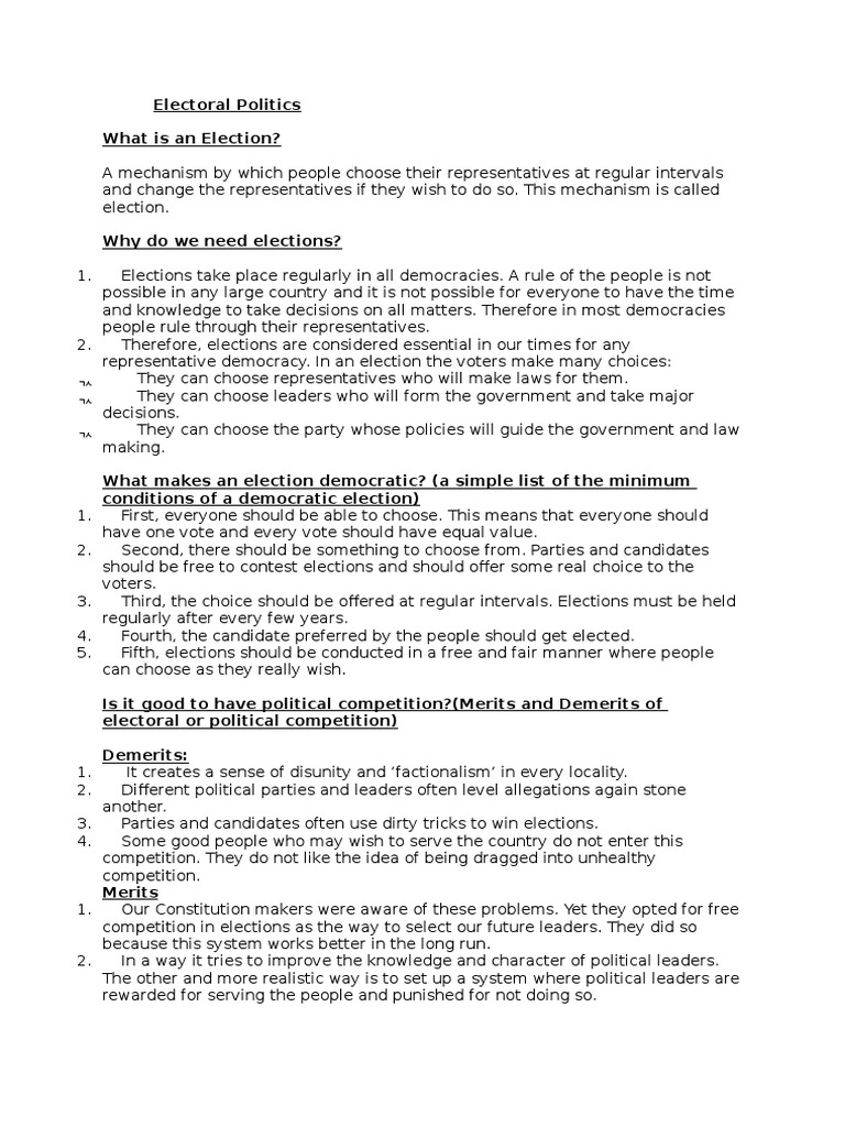 ElectoralPolitics Notes | PDF | Elections | Voting