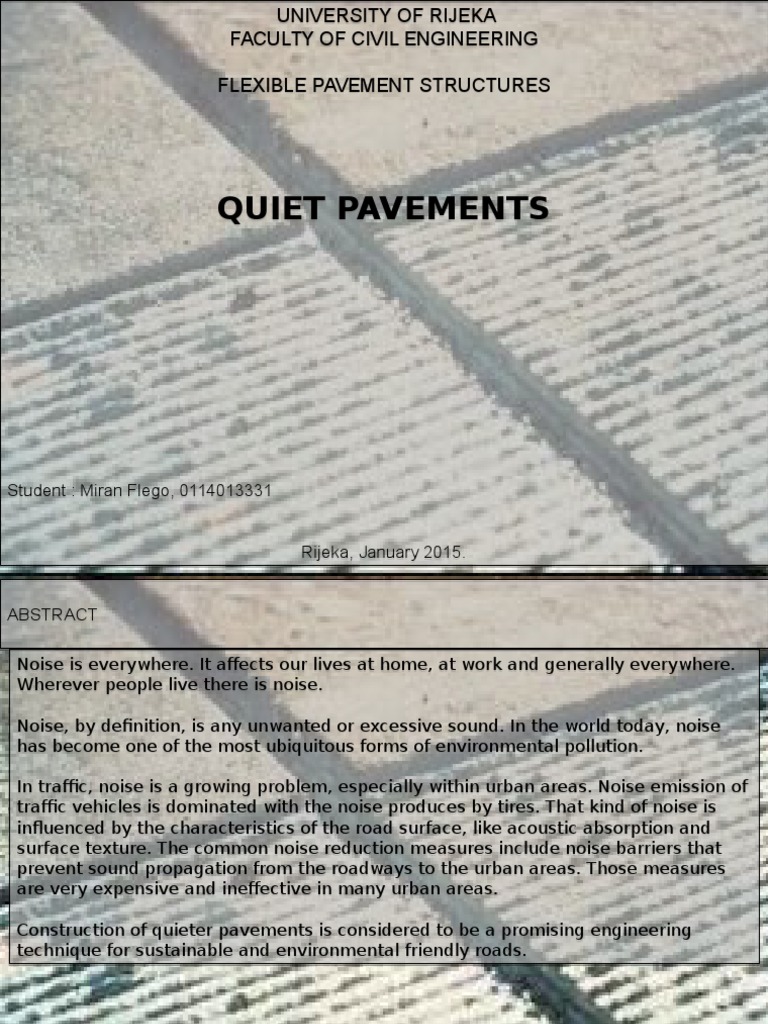 Quiet Pavements for Noise Reduction | PDF | Road Surface | Noise