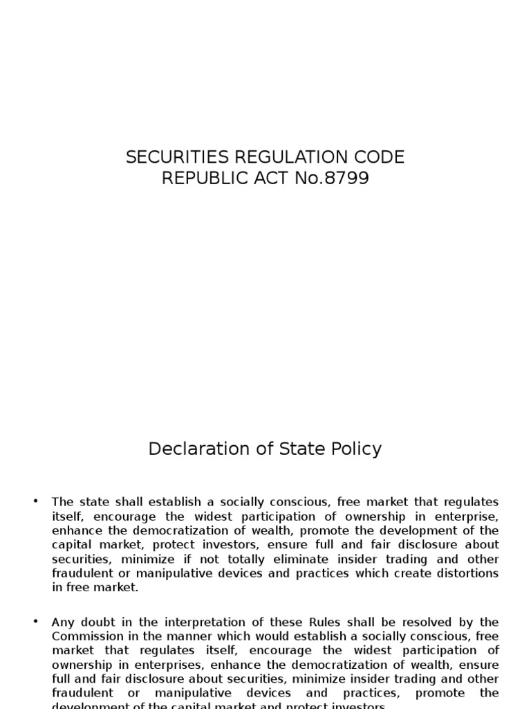 Securities Regulation Code | PDF | Securities (Finance) | Stocks