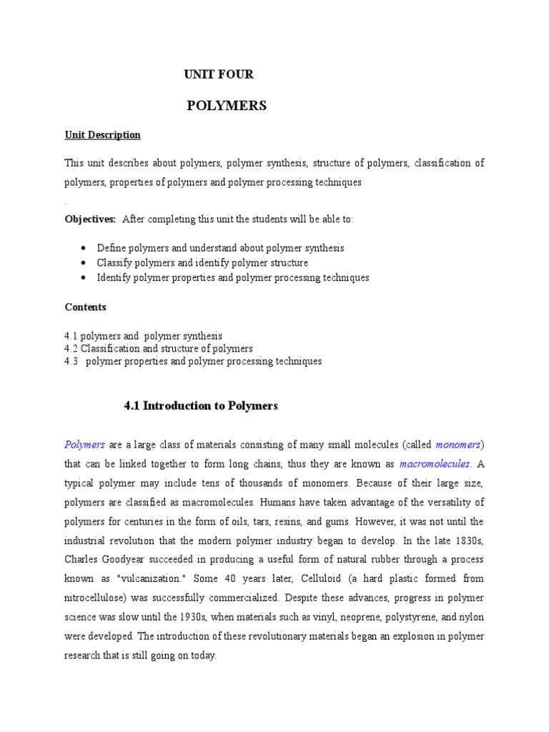 Introduction To Polymers | PDF | Polymerization | Polymers