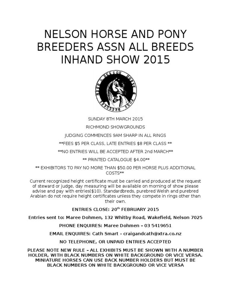 Nelson Horse and Pony Breeders Assn All Breeds Inhand Show 2015 | PDF ...