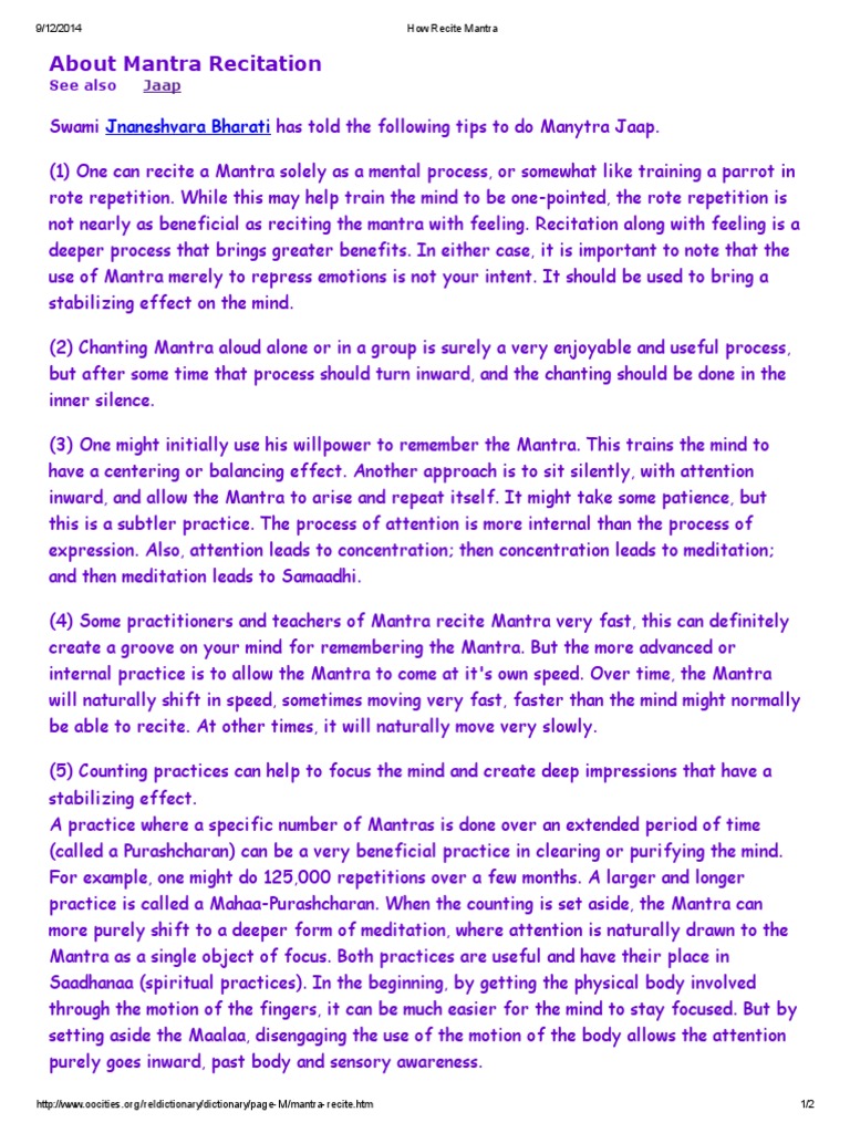 How Recite Mantra | PDF | Mantra | Meditation