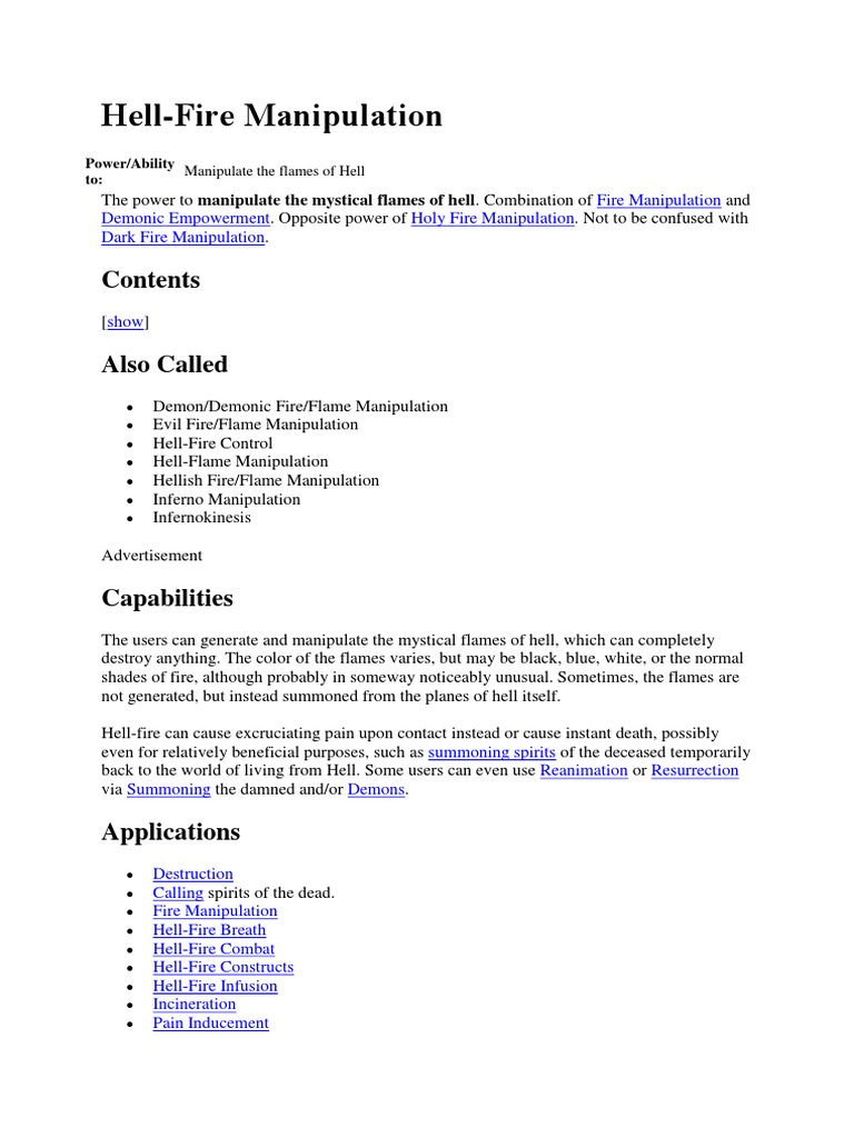 Hell Fire Manipulation | PDF