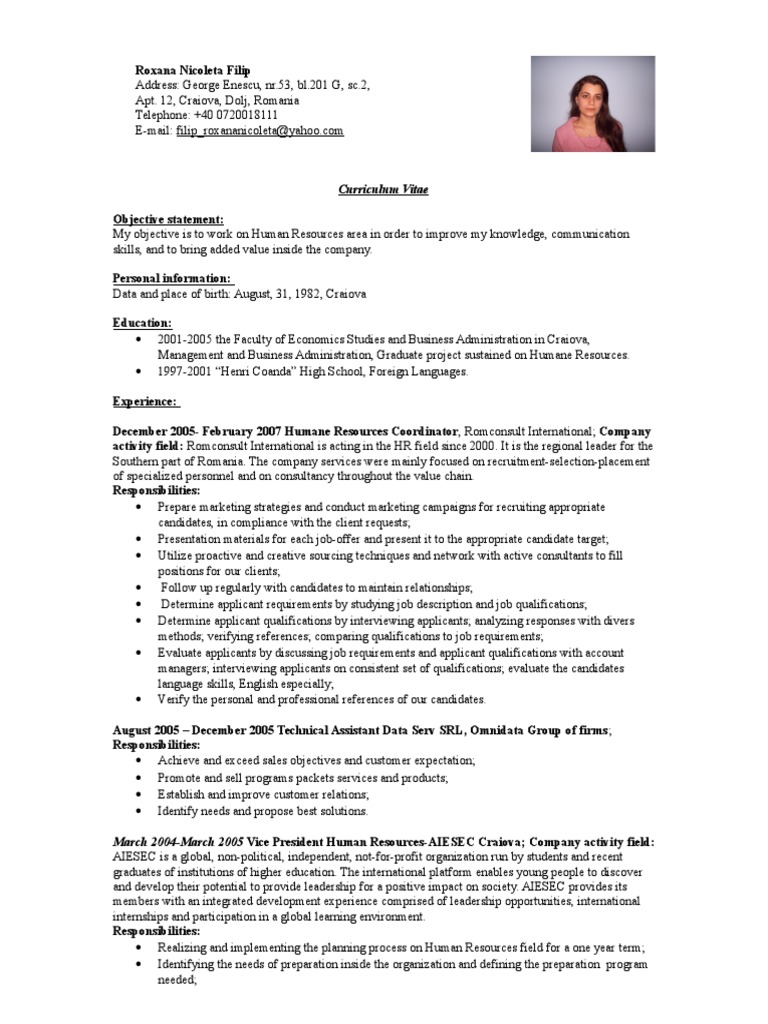 Roxana Nicoleta Filip-CV | PDF | Leadership | Communication