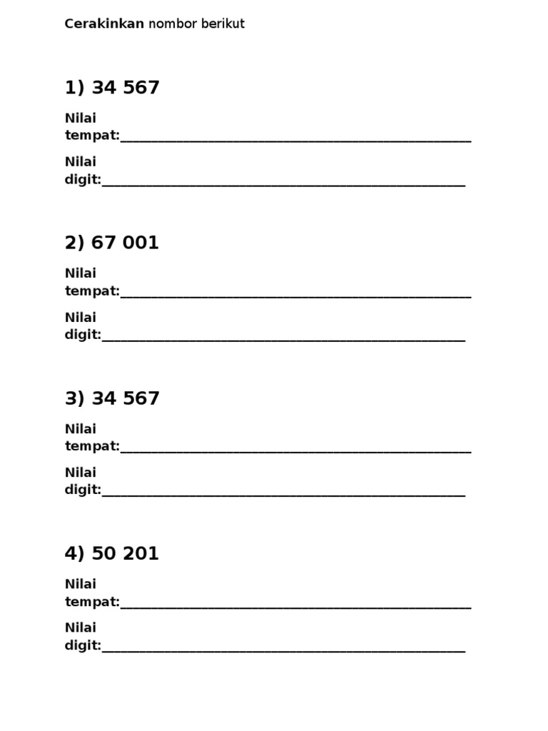 Cerakinkan Nombor Berikut | PDF