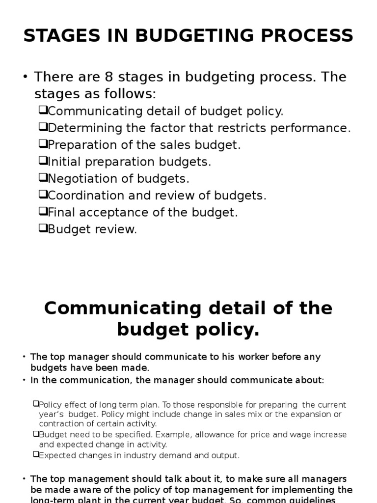 Stages in Budgeting Process | PDF | Budget | Sales