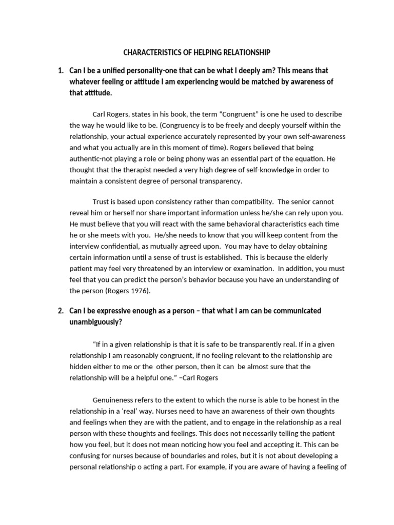 Characteristics of Helping Relationship | PDF | Attitude (Psychology ...