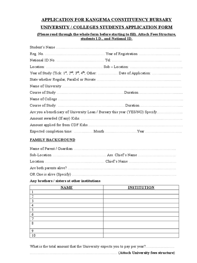 College and University Bursary Application Form | PDF