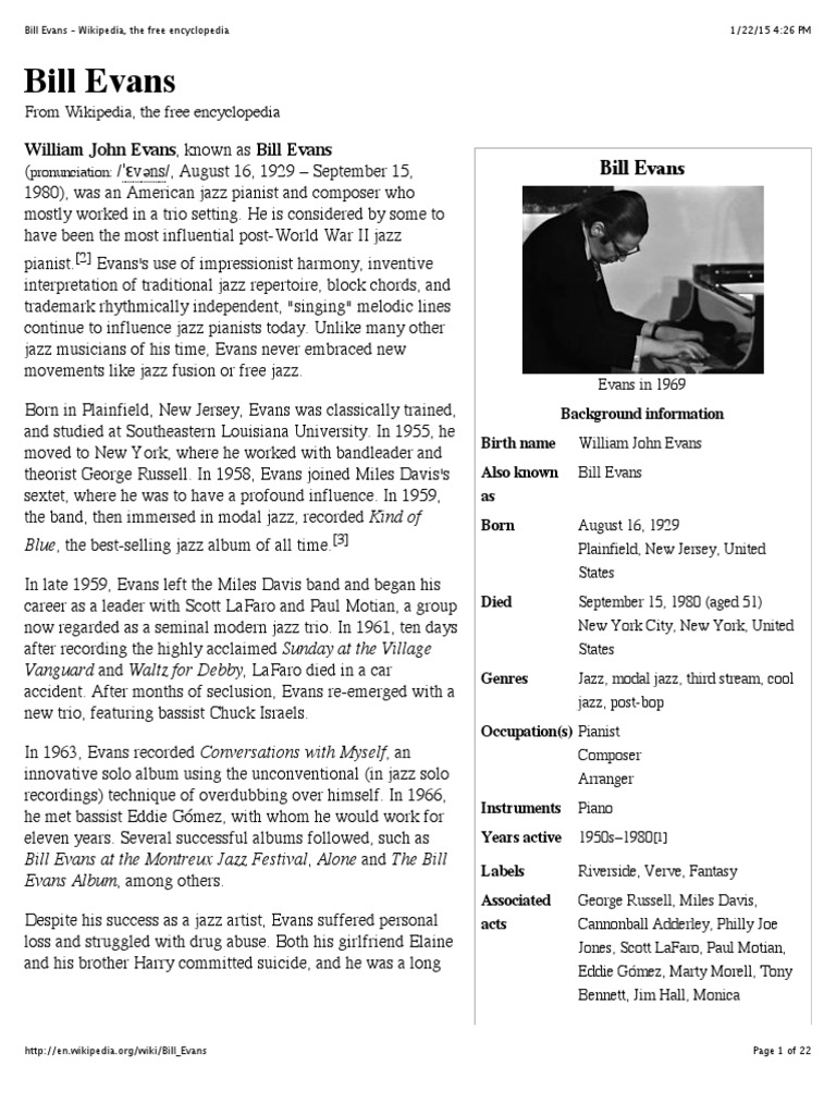 Bill Evans - Wikipedia, The Free Encyclopedia | PDF | Jazz | African American Music