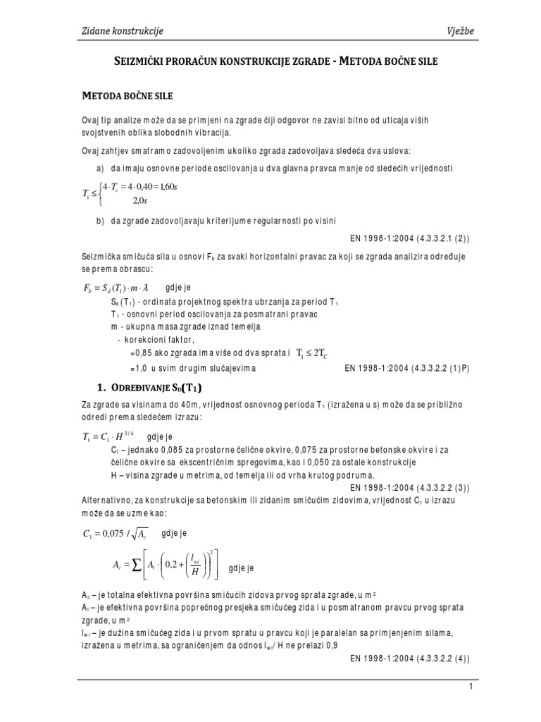 Seizmicki Proracun Konstrukcije Zgrade PDF | PDF
