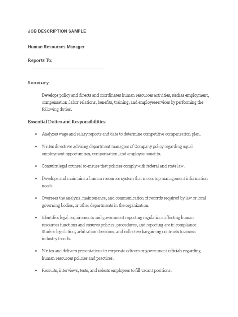 Job Description Sample | Download Free PDF | Employment | Human ...