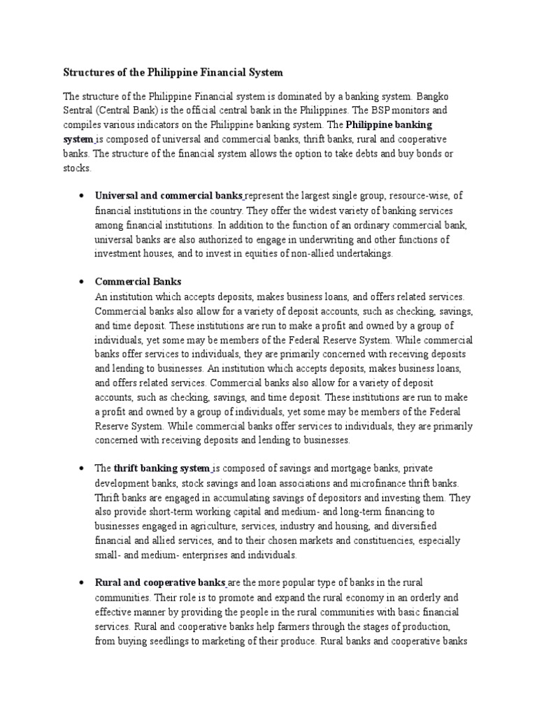 Structure of the Philippine Financial System | PDF | Savings And Loan ...