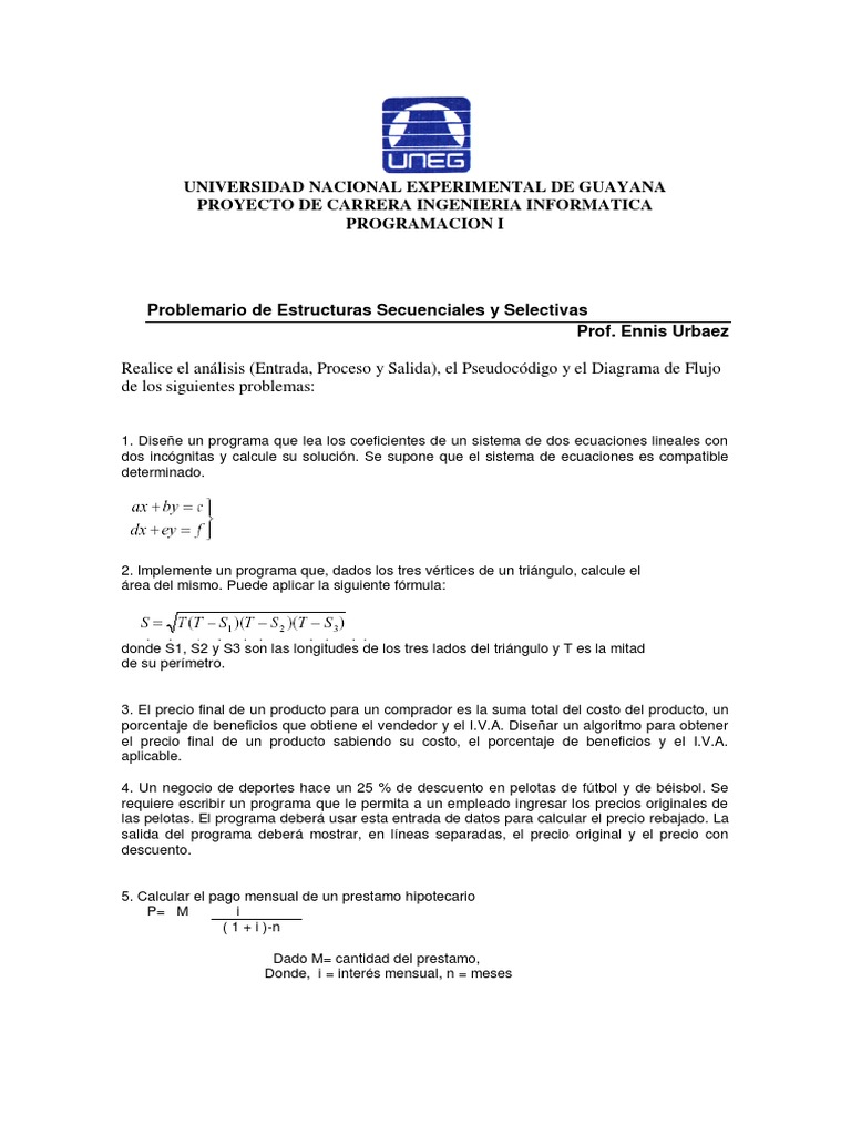 Problemario de Estructuras Selectivas | PDF | Programación de computadoras | Ecuaciones