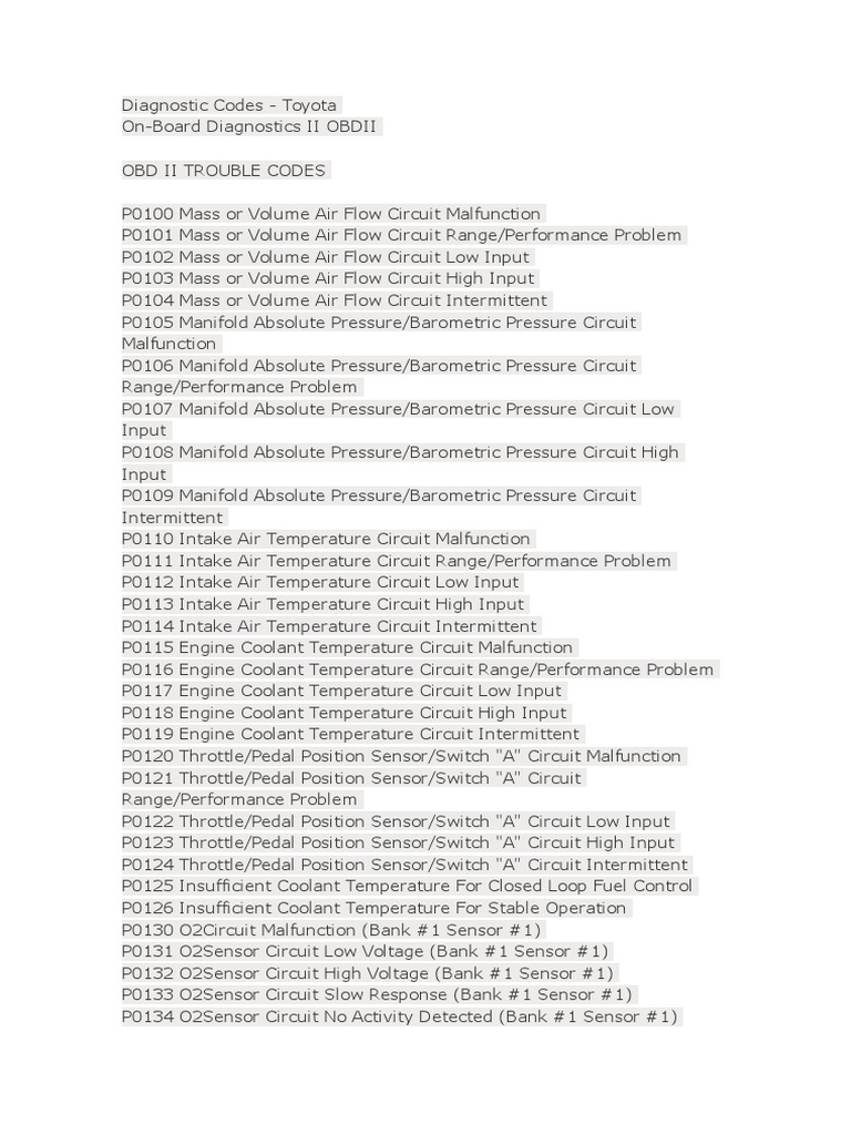 Diagnostic Codes Toyota | PDF