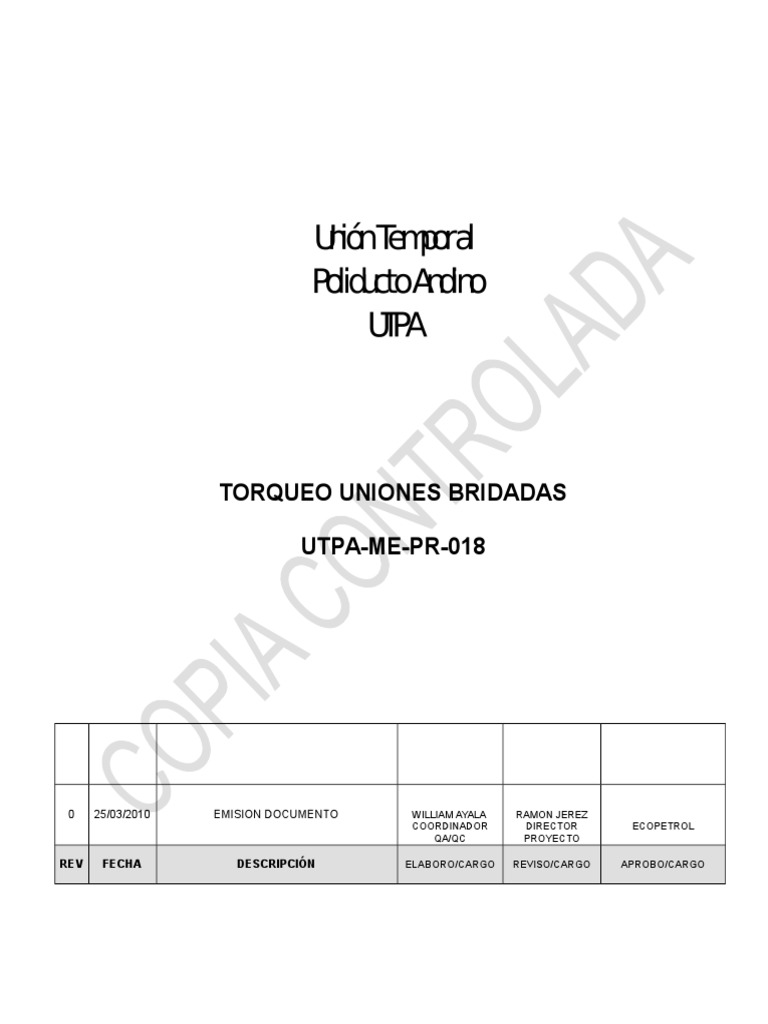 Procedimiento de Torqueo en Juntas Bridadas | PDF | Primeros auxilios ...