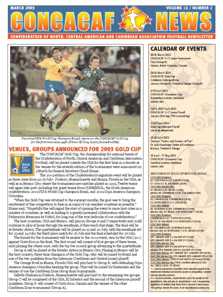 Calendar of Events: Venues, Groups Announced For 2003 Gold Cup | PDF ...