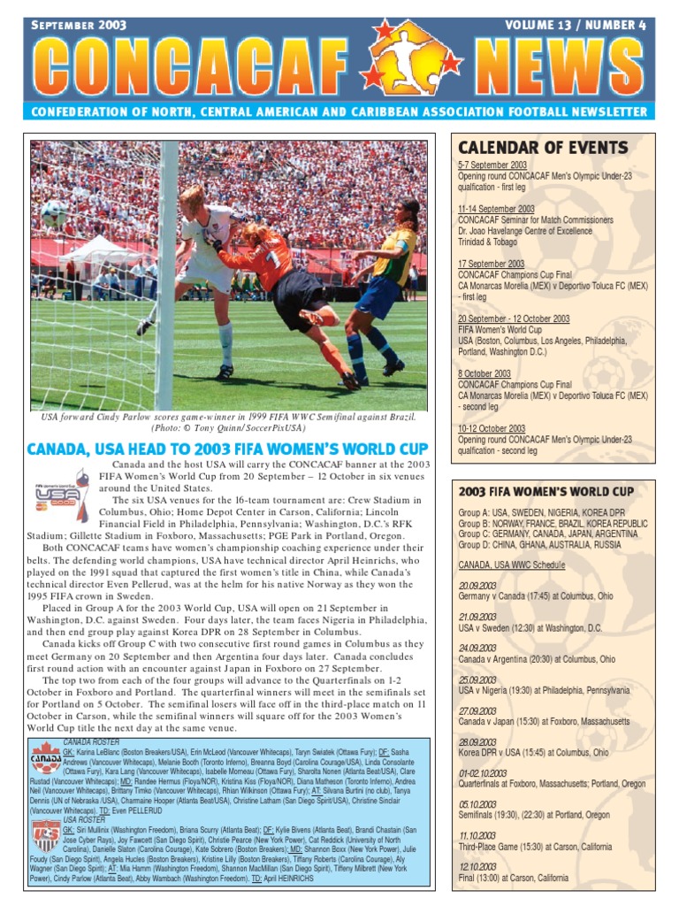 Calendar of Events: Canada, Usa Head To 2003 Fifa Women'S World Cup ...