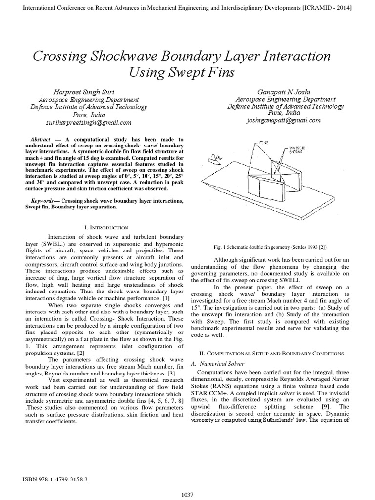 Crossing Shockwave Boundary Layer Interaction Using Swept Fins | PDF ...