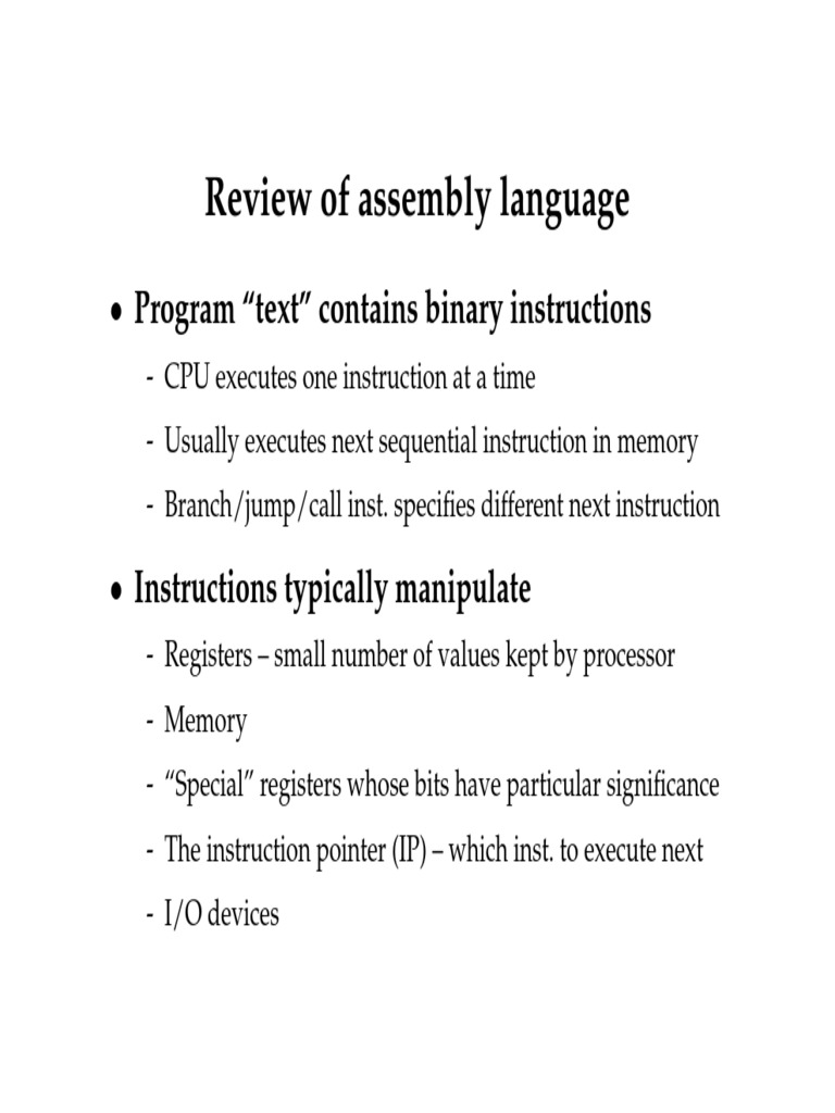 Review of Assembly Language: Program "Text" Contains Binary Instructions | PDF | X86 ...