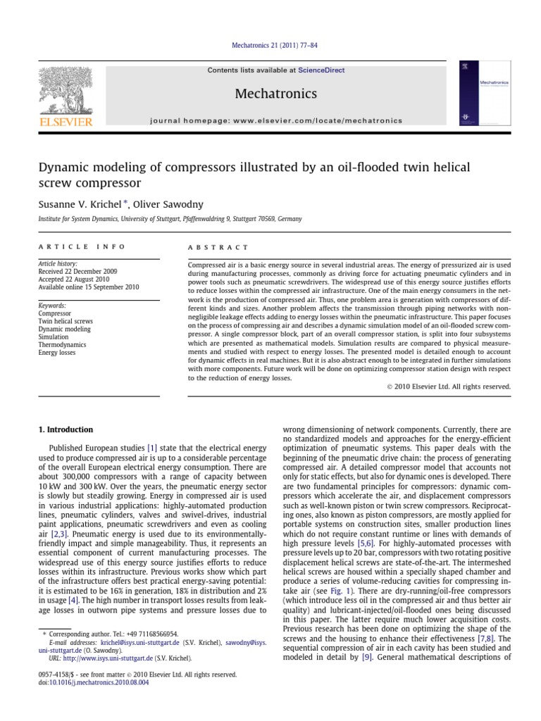Screw Compressor Dynamics | PDF | Gas Compressor | Mechanical Engineering
