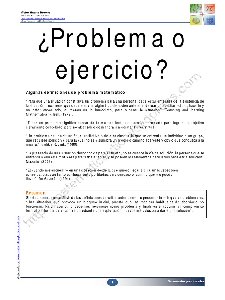 DIFERENCIA ENTRE PROBLEMA Y EJERCICIO | Física y matemáticas | Matemática DIFERENCIA ENTRE PROBLEMA Y EJERCICIO | Física y matemáticas | Matemática