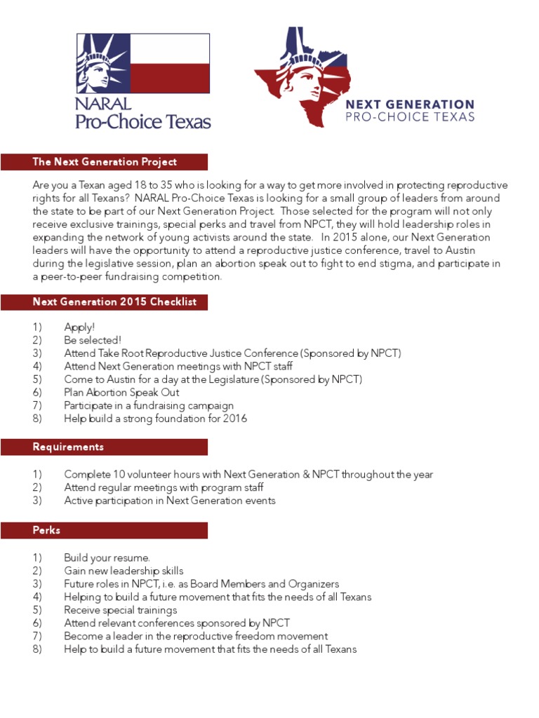 Join NARAL's Next Generation Project | PDF | Politics | Social Science