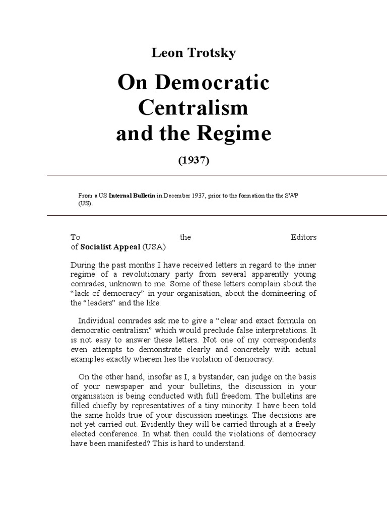 On Democratic Centralism and The Regime: Leon Trotsky | PDF | Leon ...