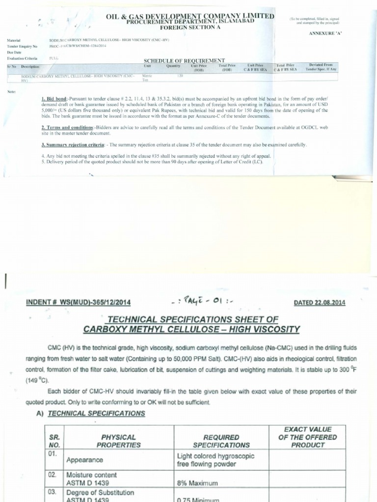 CMC-HV Tender Specifications Overview | PDF | Sodium Chloride ...