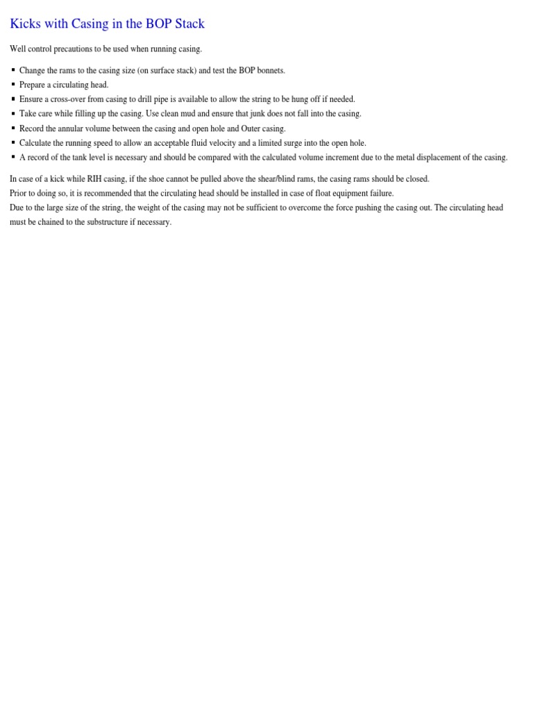 Kicks With Casing in The BOP Stack | PDF