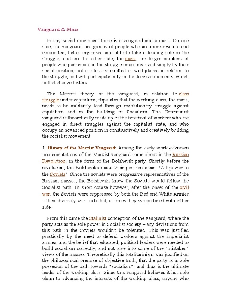 Vanguard & Mass: History of The Marxist Vanguard | PDF | Socialism ...