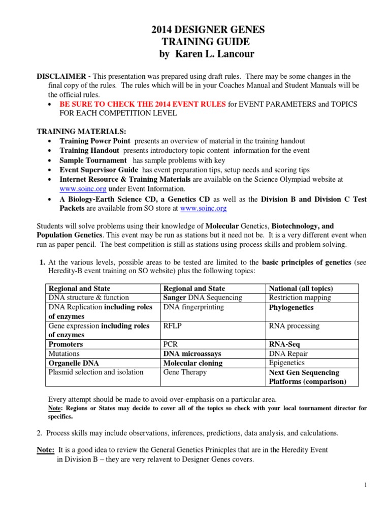 2014 Designer Genes Training Guide by Karen L. Lancour: Be Sure To ...