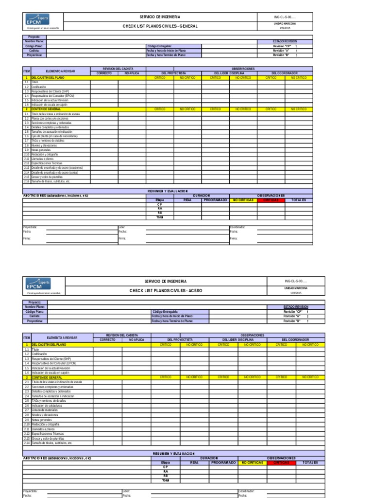 Check List Planos | Ingeniería | Tecnología | Prueba gratuita de 30 ...
