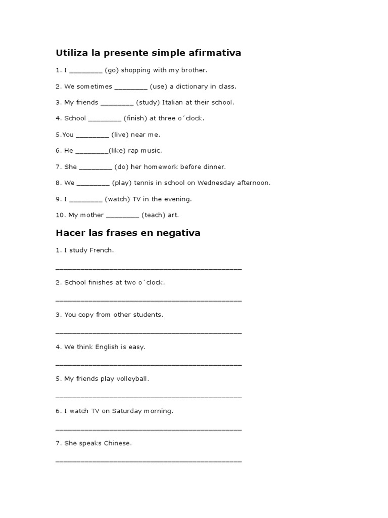 Present Simple Tense Spanish Practice | PDF