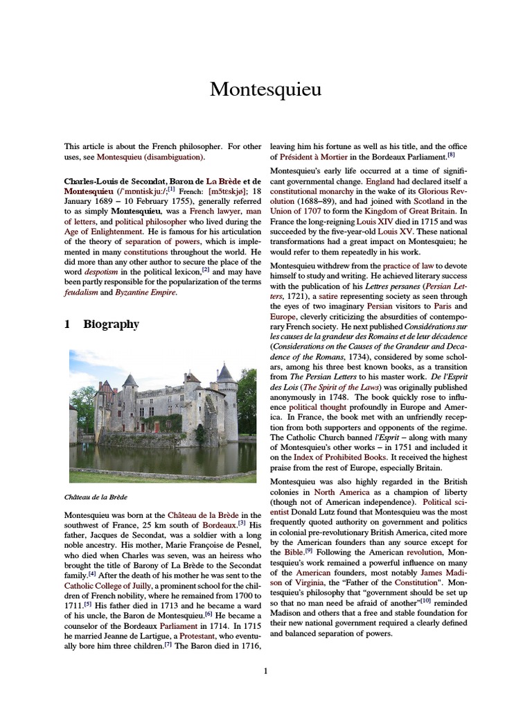 Montesquieu: 1 Biography | PDF | Montesquieu | Political Science