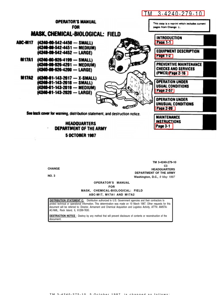M17 Gas Mask Manual | PDF | Chemical Warfare | Valve