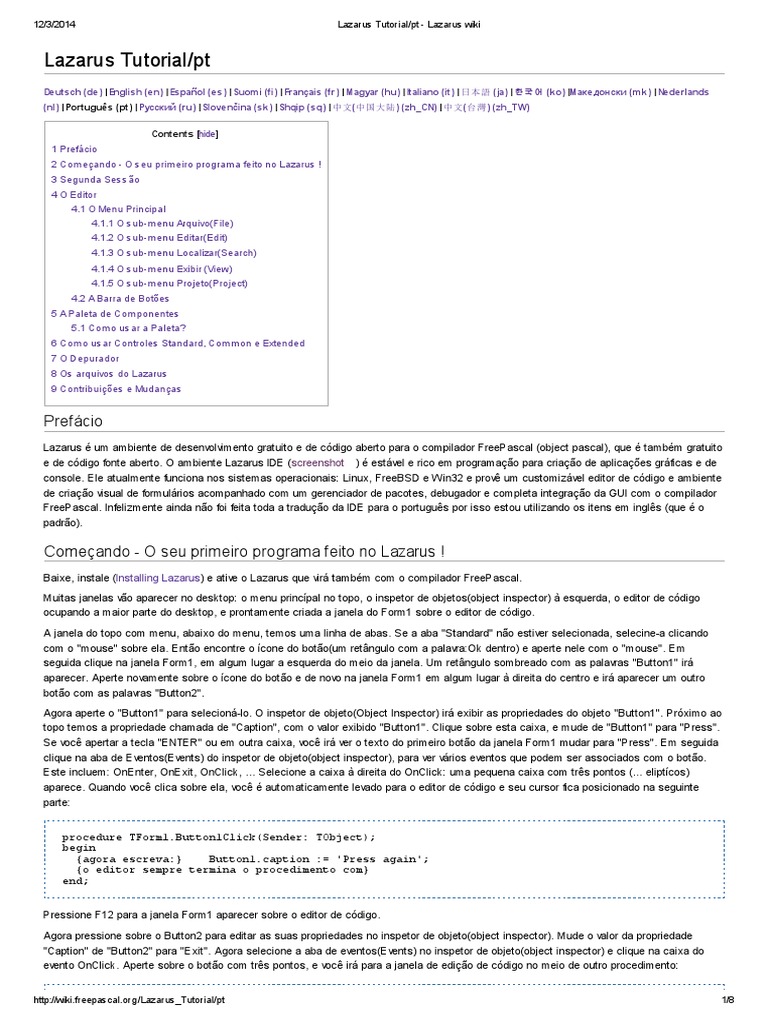 Lazarus Tutorial - PT - Lazarus Wiki | PDF | Janela (informática) | Desenvolvimento de software