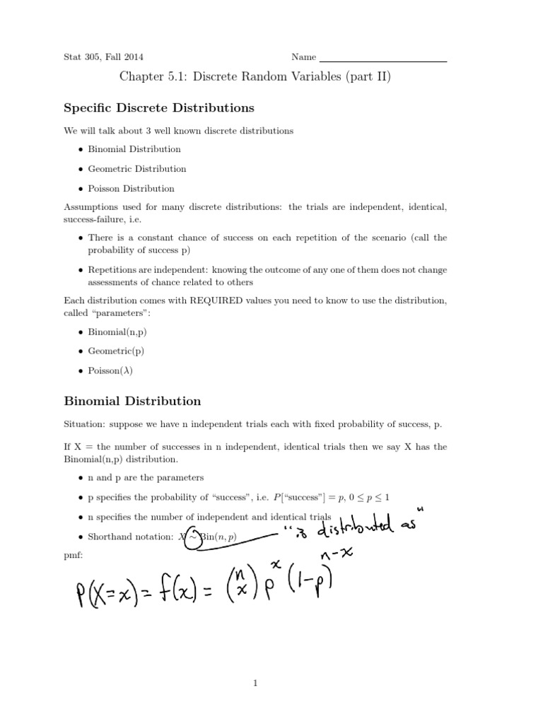 7 Annotated Ch5 Discrete Random Variables II | PDF | Probability Distribution | Poisson Distribution