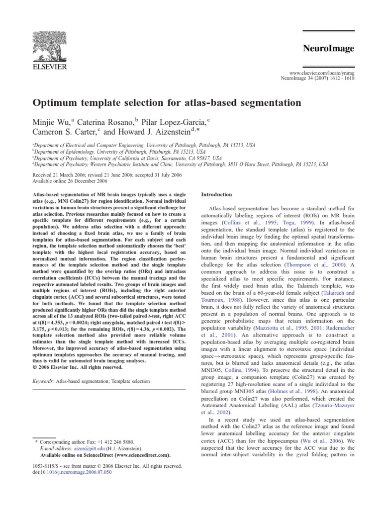 Optimum Template Selection | PDF | Anterior Cingulate Cortex | Image ...