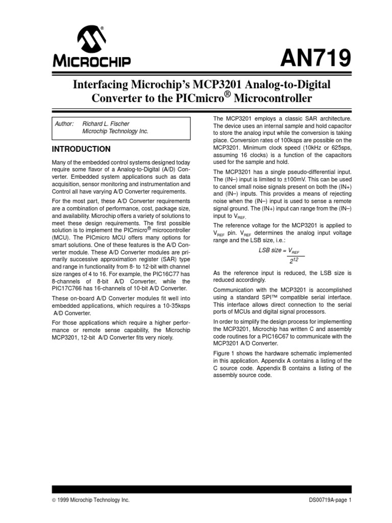 Interfacing Microchip'S Mcp3201 Analog-To-Digital Converter To The Picmicro Microcontroller ...