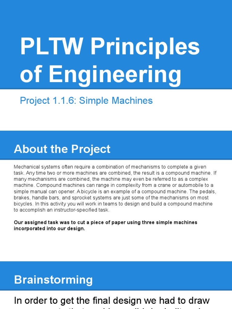 PLTW Principles of Engineering: Project 1.1.6: Simple Machines
