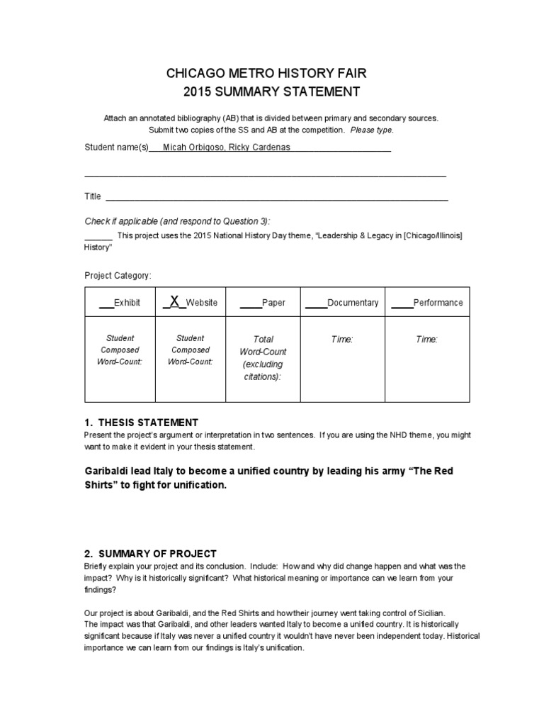 Project Summary Statement PDF Cognition
