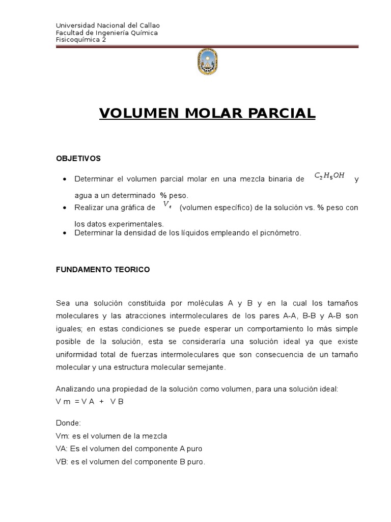 Volumen Molar Volumen | PDF | Densidad | Concentración