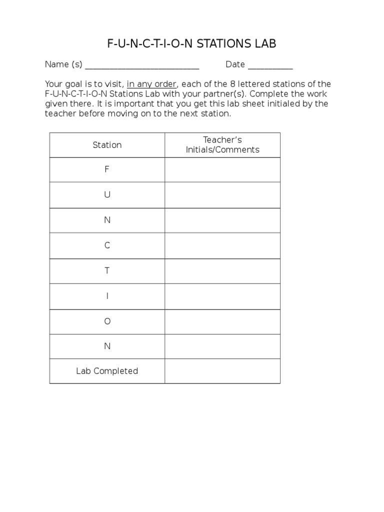 Functions - Stations Lab | PDF | Variable (Mathematics) | Function ...