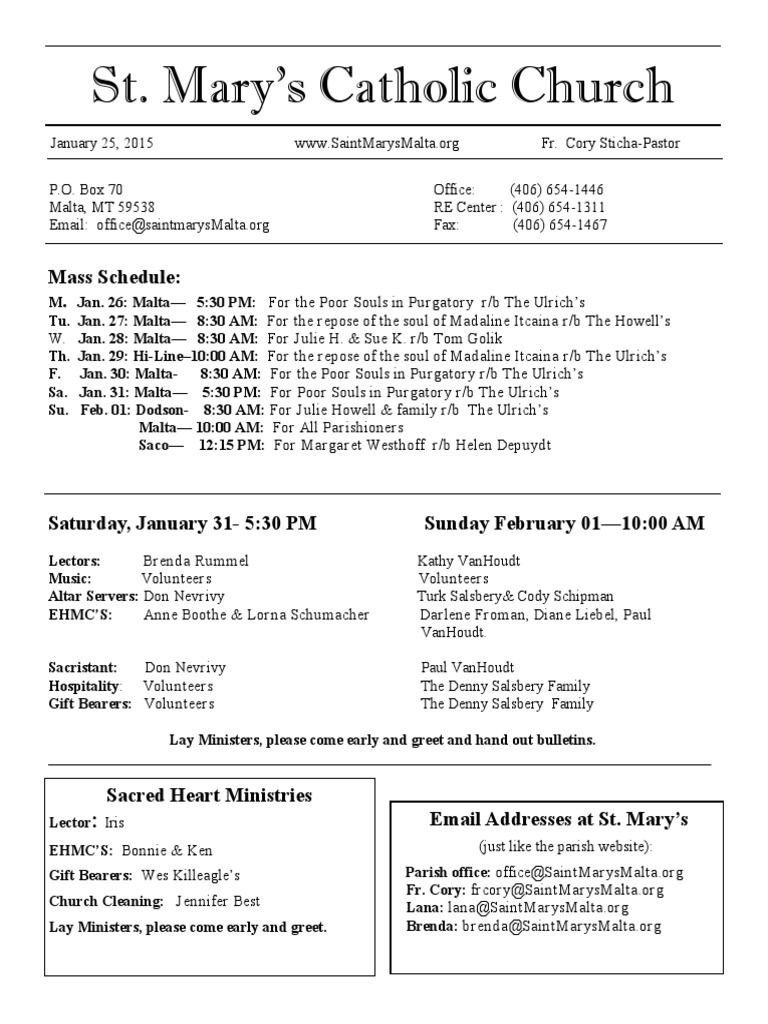 St. Mary's Church Weekly Bulletin | PDF | Mass (Liturgy) | Catholic Church