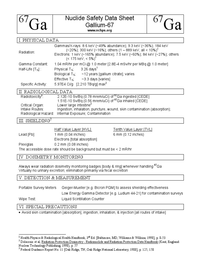 Ga Ga: Nuclide Safety Data Sheet Gallium-67 | PDF | Radioactive ...