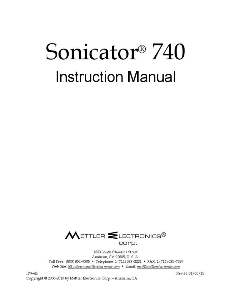 Mettler Sonicator 740 and 740x User Manual | PDF | Electromagnetic Compatibility | Ultrasound