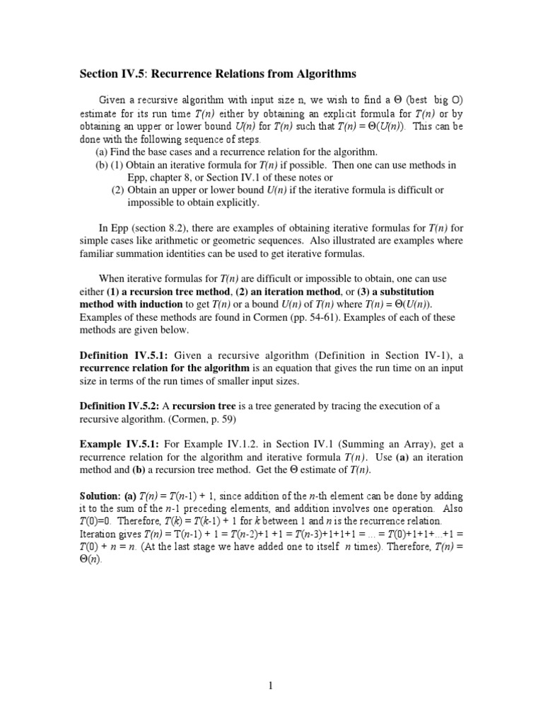 Section IV.5: Recurrence Relations From Algorithms | Download Free PDF | Recurrence Relation ...